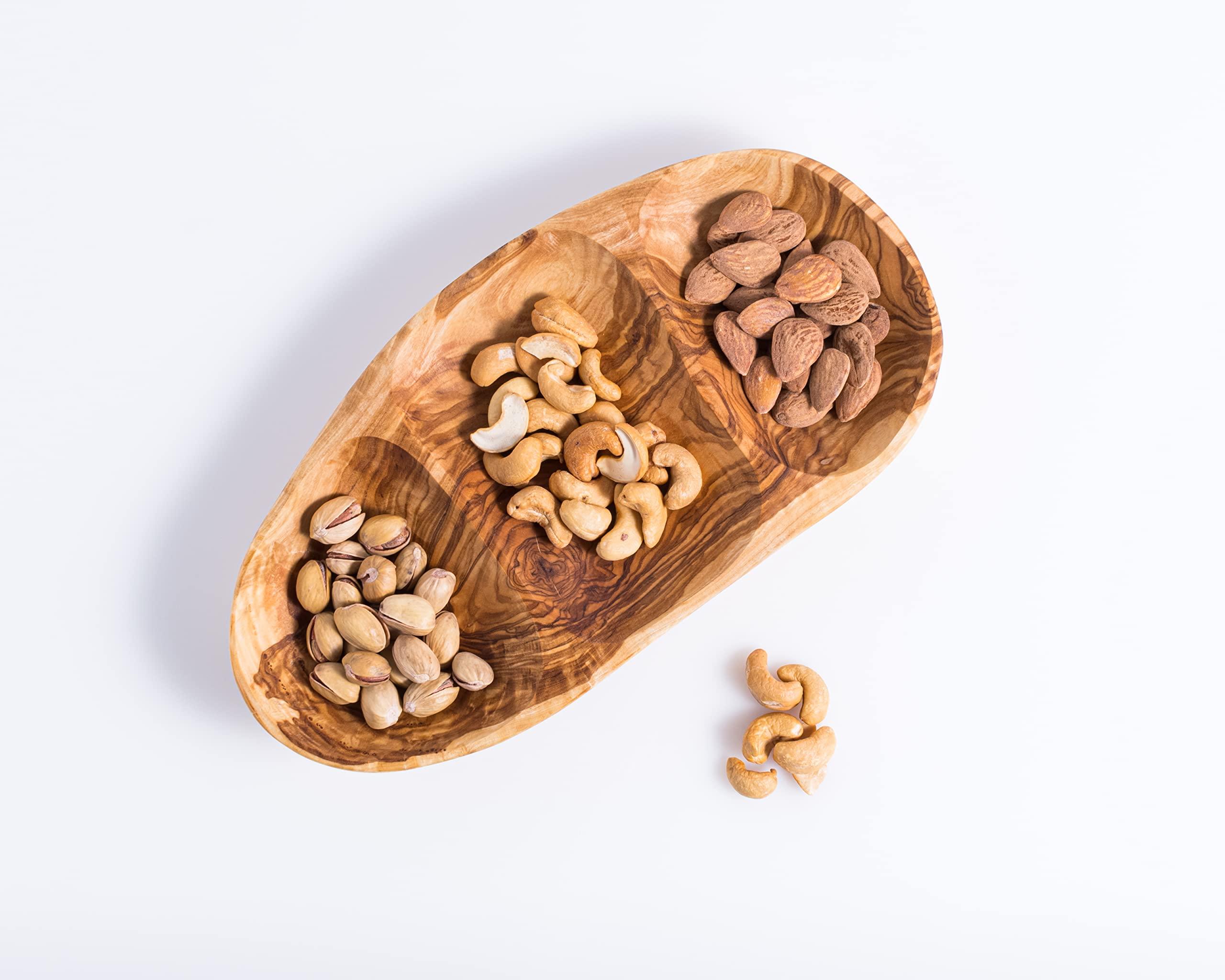 Olive Wood Snack Plate with 3 Compartments – Rustic Elegance for ...